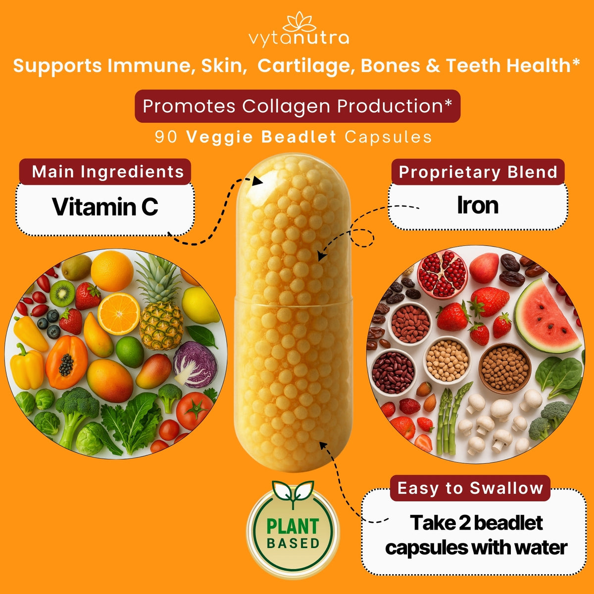 Immune Support Vitamin C – with Iron, Non-GMO, Vegan, Gluten-Free, Slo ...
